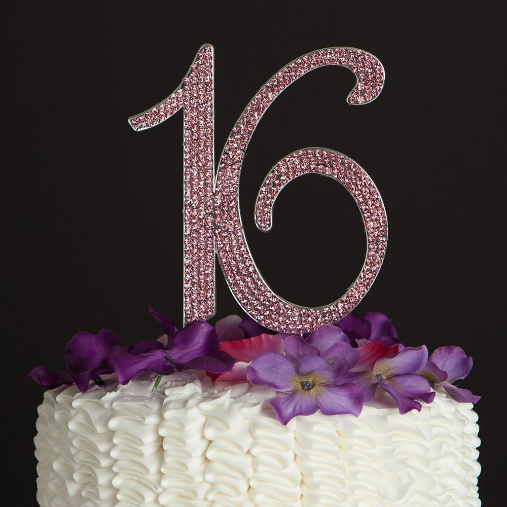 Sweet 16 Cake Topper Pink 16th Birthday Party Decoration Number Sixteen ...