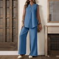 2 Piece Sets for Women Dressy Summer Button V Neck Sleeveless Top Wide ...