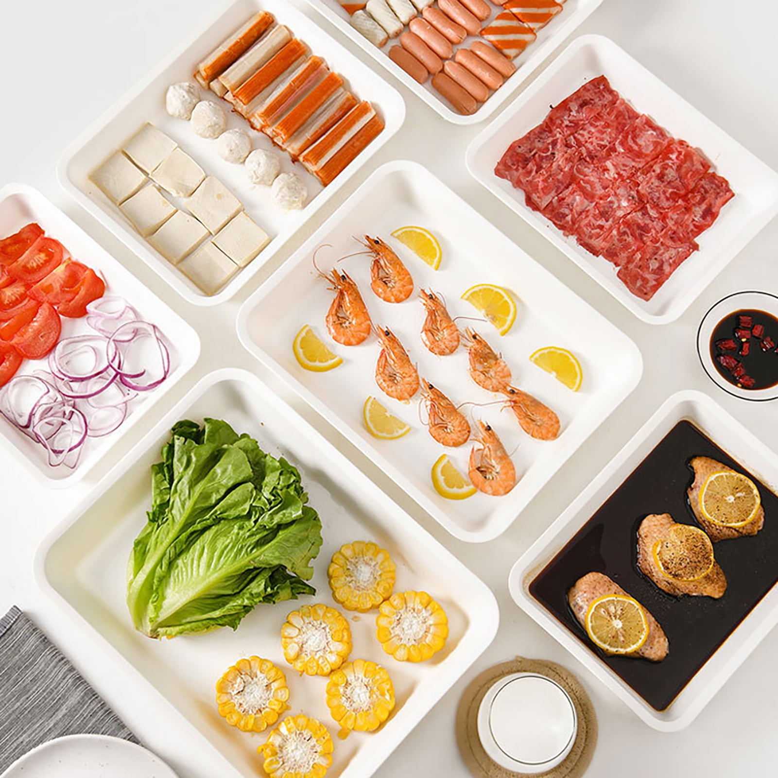 Yesbay Food Tray White Stackable Round Edges Spill Resistant Plastic ...