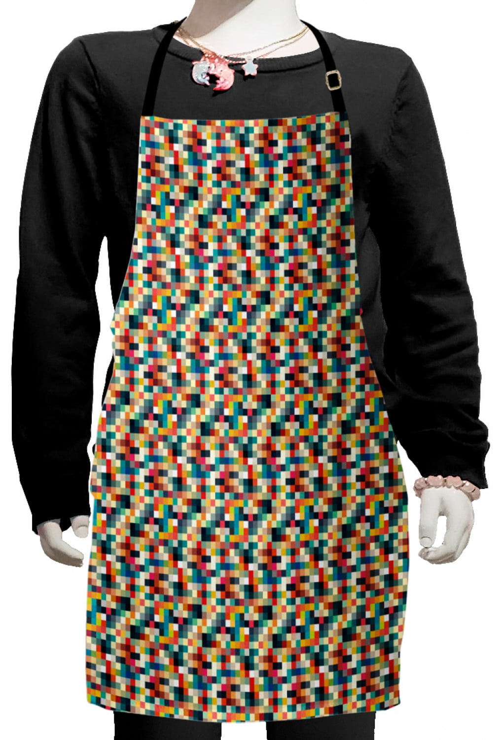 Geometric Kids Apron, Pixel Art Inspired Checkered Squares Grid ...