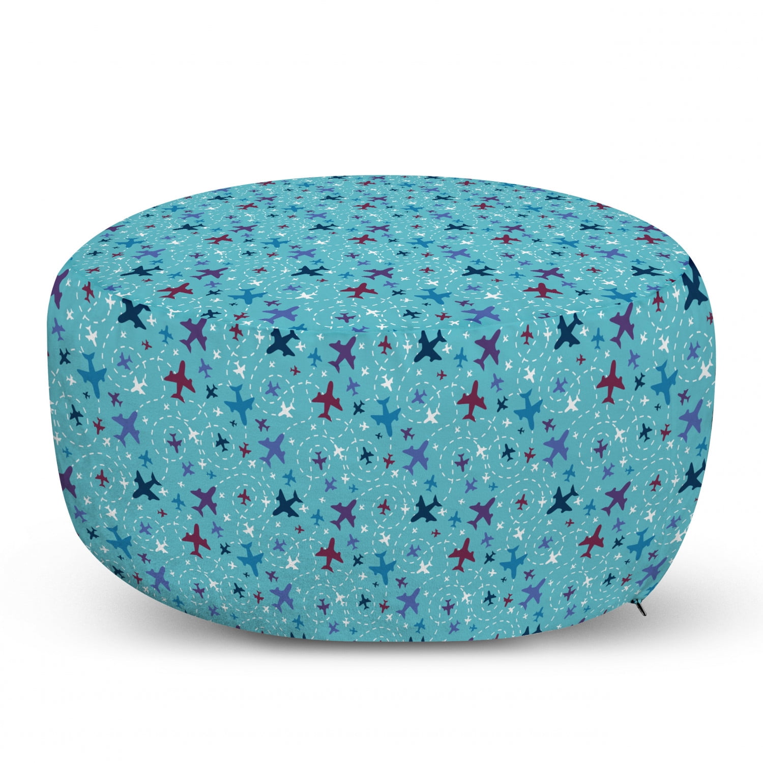 Airplane Pouf Cover with Zipper, Pattern of Modern Travel Themed Layout ...