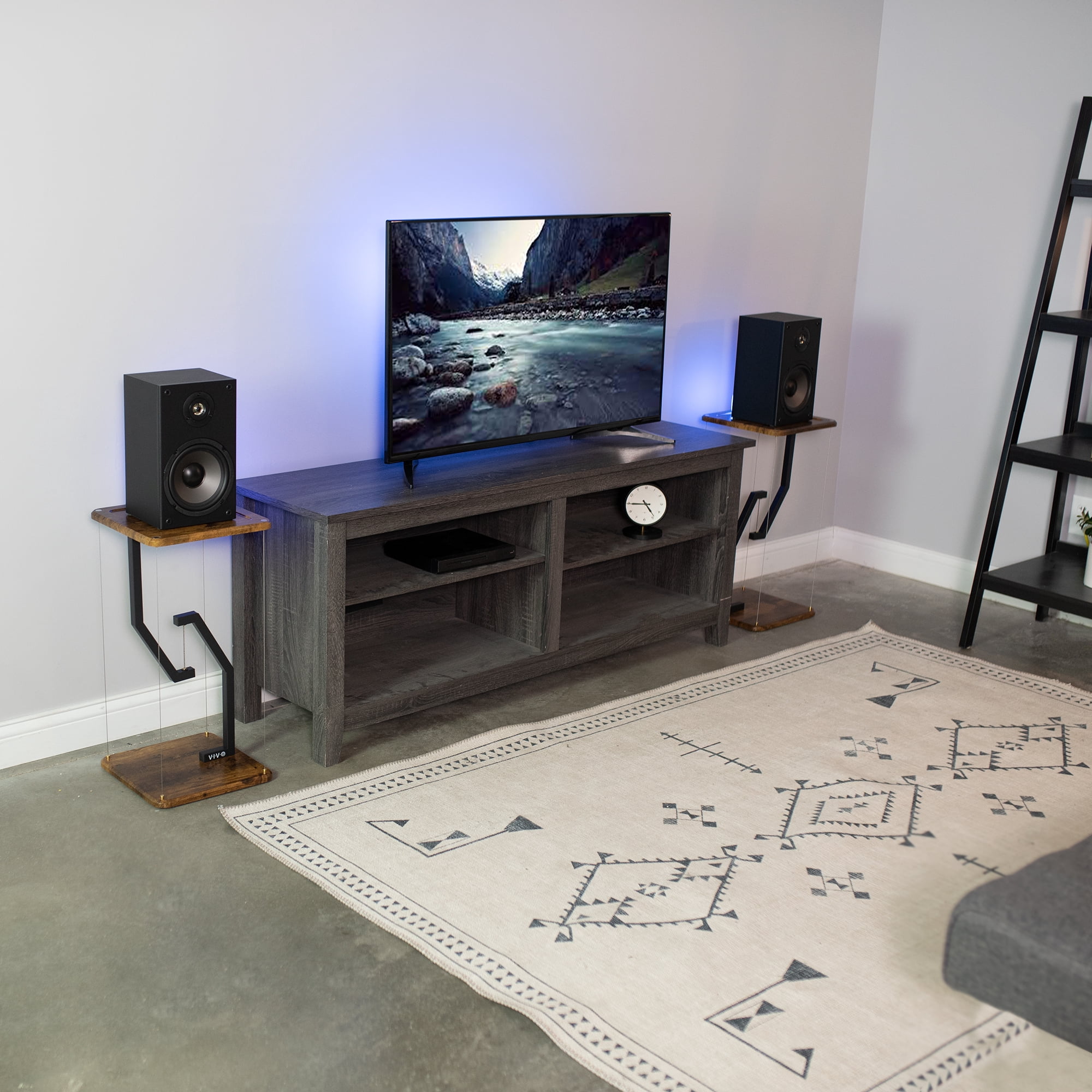 Buy VIVO Vintage Brown / Black Tensegrity Speaker Floor Stand, Floating ...