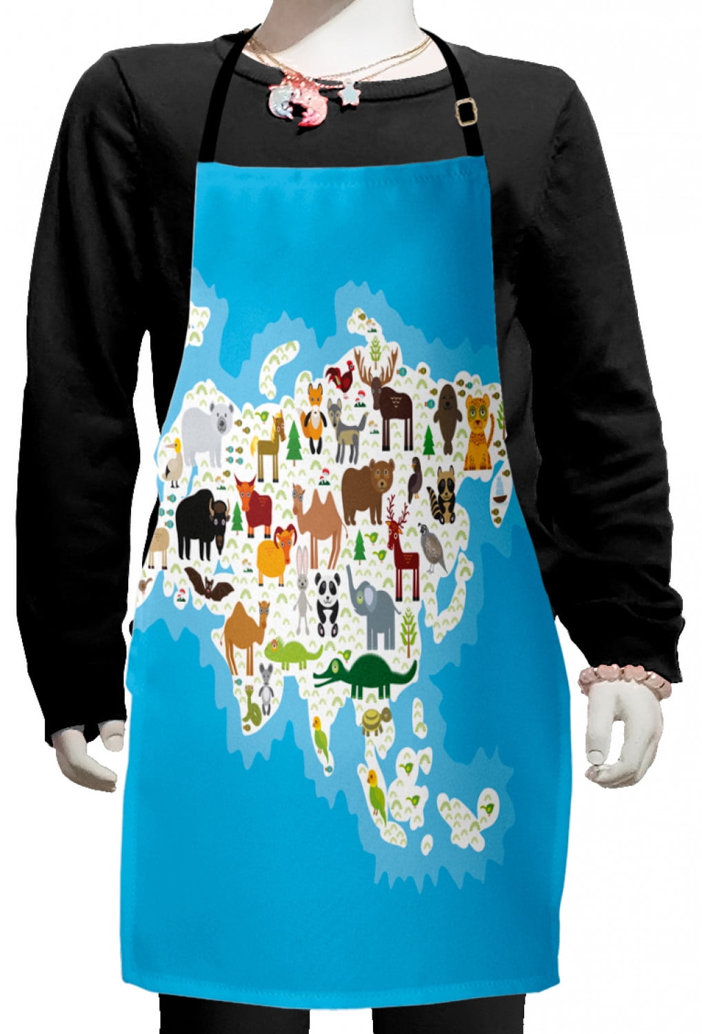 Animals Kids Apron, Eurasian Animals Camel Bison Bear and Fox ...