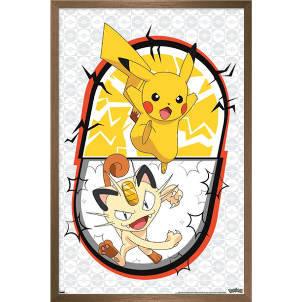 Pokemon - Pikachu Meowth Battle Wall Poster, 14.725" x 22.375" Framed ...