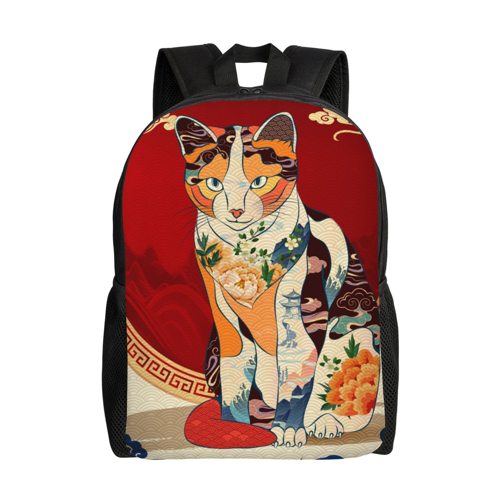 ZNDUO Travel Backpack, Japanese Art Textured Cat Pattern Backpack for ...