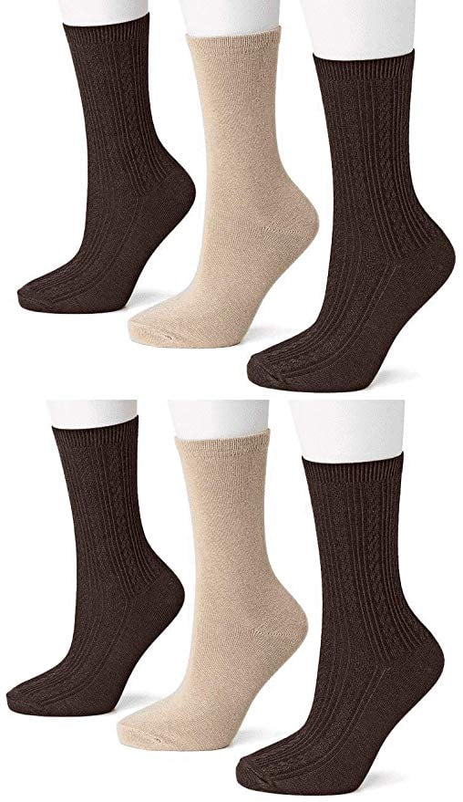 Sonoma Womens Dress Crew Socks Solid and Patterned 6 Pairs Size 4-12 ...