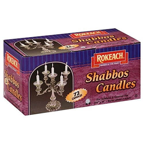Rokeach Traditional 3 hour Shabbat Candles, 72 Count, White Shabbos ...