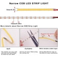 12V Thin 5mm Blue COB Strip Light Narrow 16.4ft Bright Uniform Dotless ...