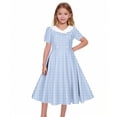 Afuyipoi Girls Vintage Plaid A-Line Dress (5-14 Years) Short Sleeve ...
