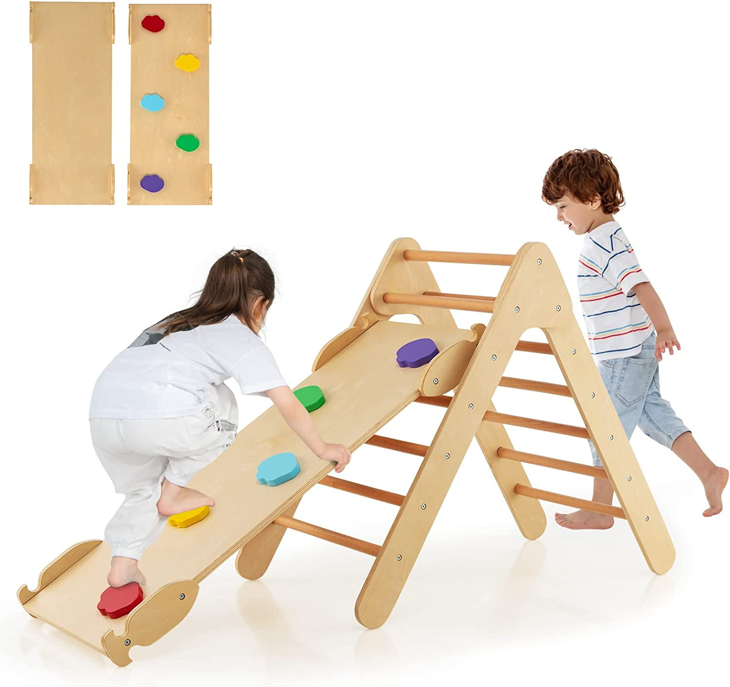 OLAKIDS Toddlers Triangle Climber, 3 in 1 Montessori Kids Wood Climbing ...