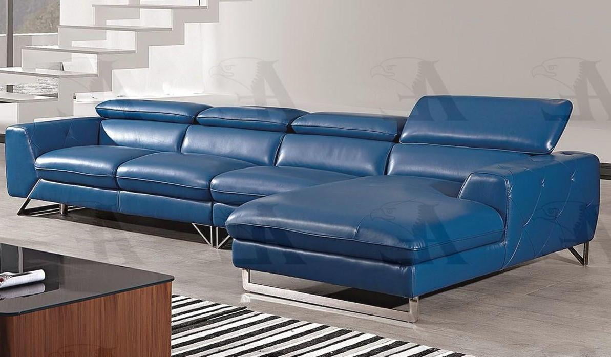 Blue Leather Sectional Sofa With Chaise | Cabinets Matttroy