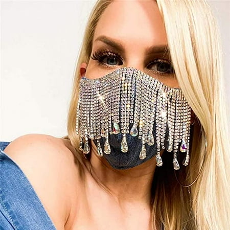 cueiha Shiny Rhinestone Mesh Mask Black Shiny Crystal Mask Shiny ...