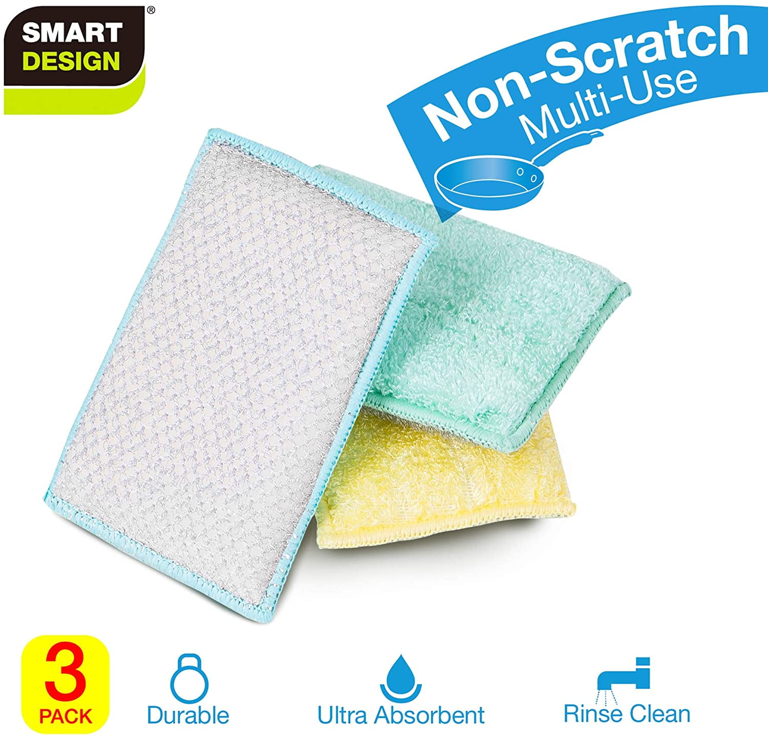 Smart Design Non Scratch Scrub Sponge with Bamboo Odorless Rayon Fiber ...