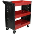 3-Tier Rolling Tool Cart with Pegboard - Heavy Duty Red Steel Utility ...