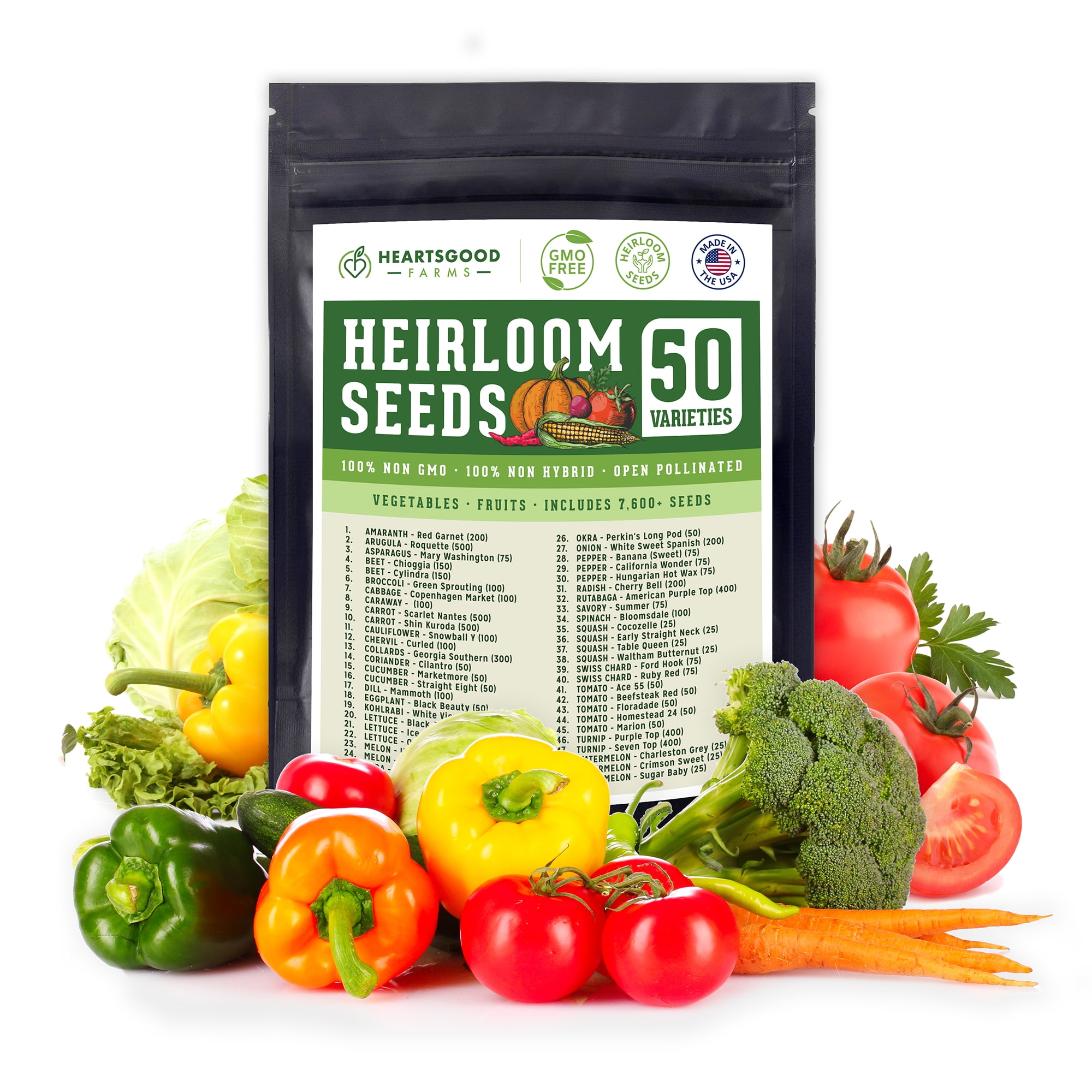 (50) Variety Heirloom Vegetable Seeds | 100% Non-GMO Essential Survival ...