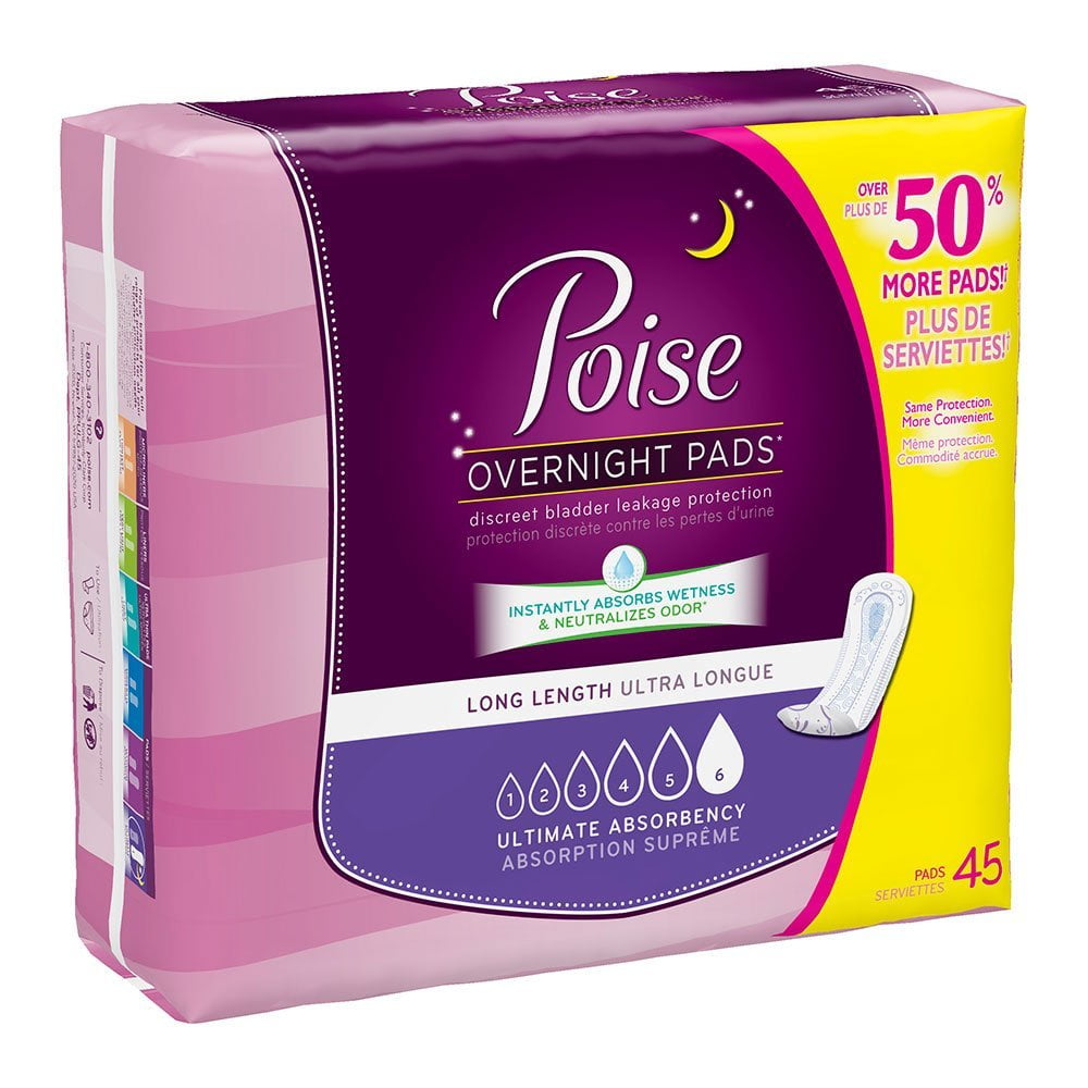 Poise Ultimate Bladder Control Pad Heavy Absorbency, Long, 45 Ct, 2 ...