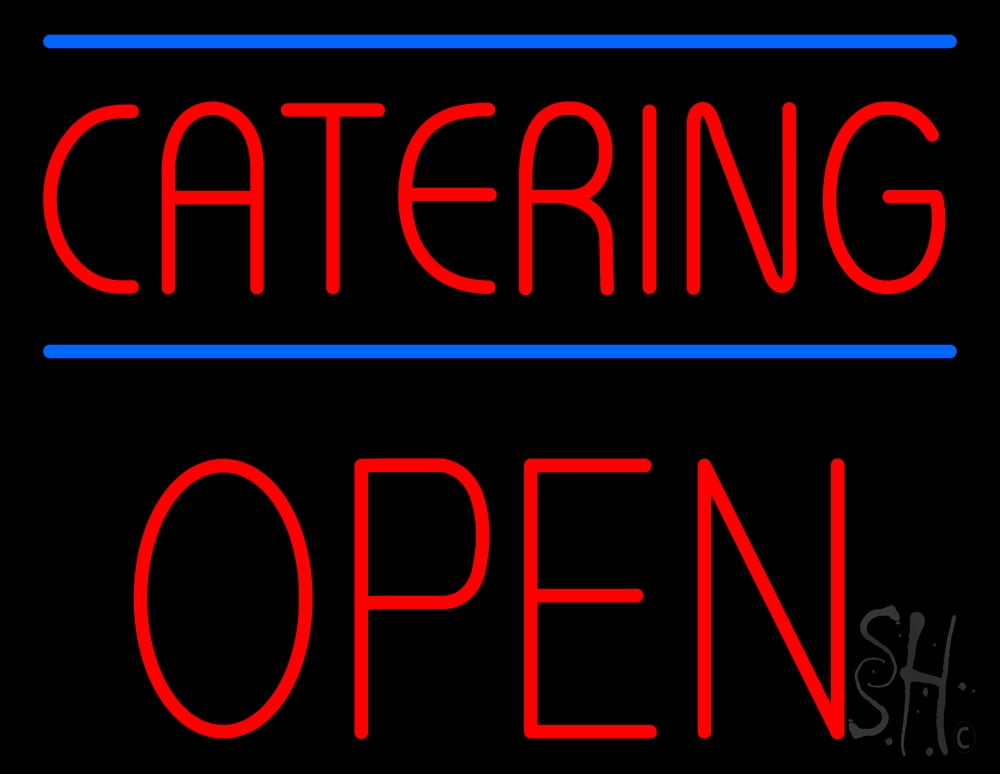 Red Catering Block Open LED Neon Sign 24 x 31 - inches, Black Square ...