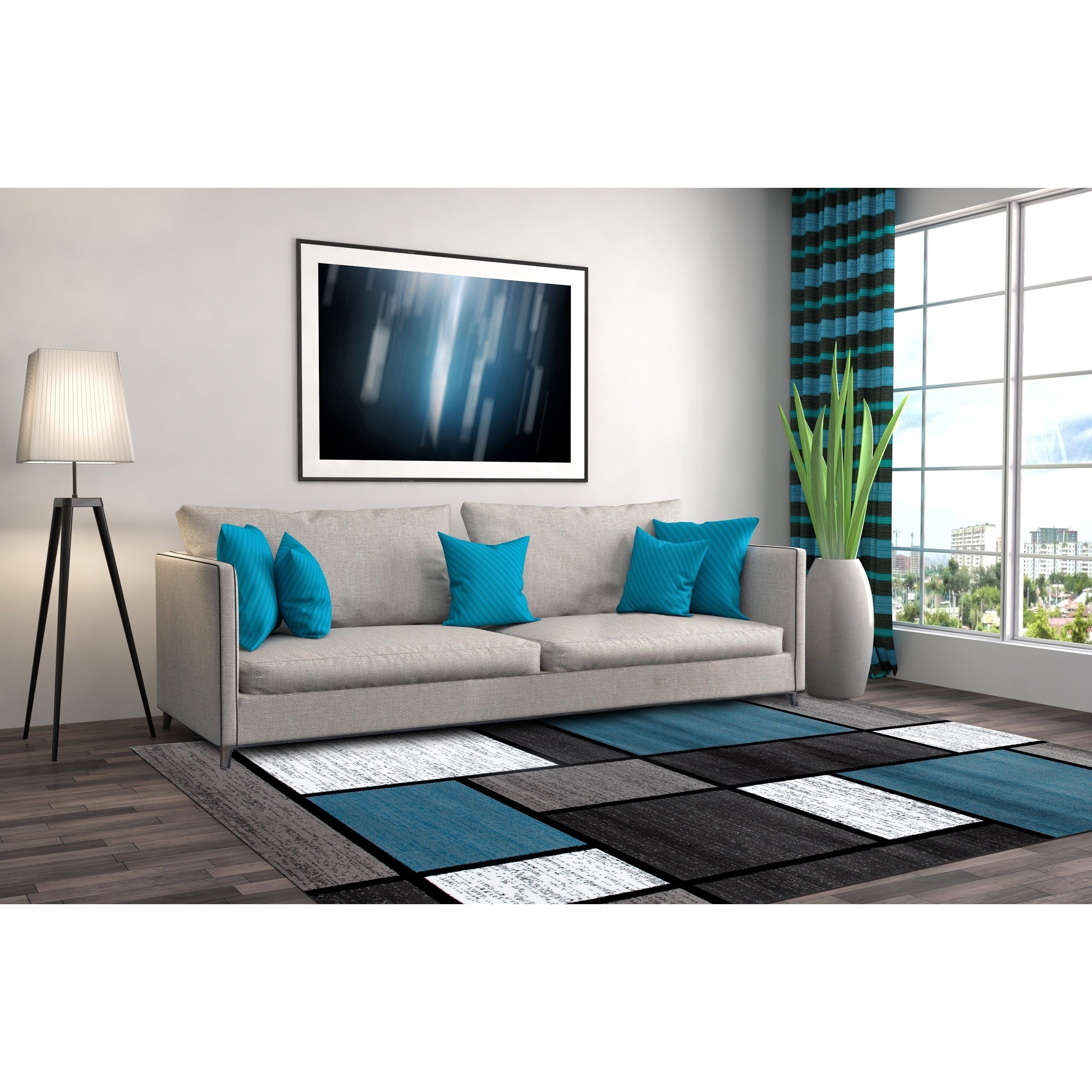 World Rug Gallery Contemporary Modern Boxes Area Rug or Runner ...