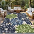 Autumn Floral Outdoor Rug, Boho Green Navy Blue Chrysanthemum Non-Slip ...