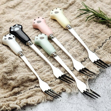 YDJKET Taian 6pcs Stainless Steel Fruit Fork Creative Cute Cat Claw Set ...