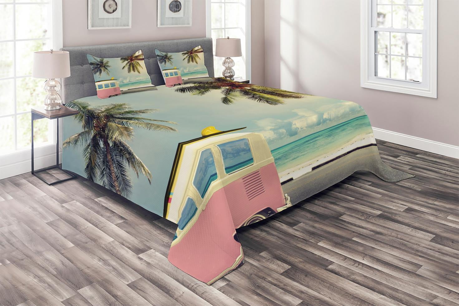 Surf Coverlet Set King Size, Minivan on the Beach Retro Inspired ...