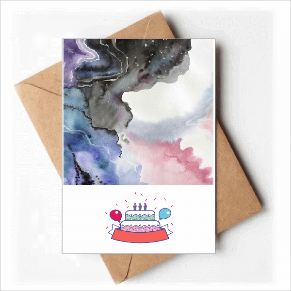 Watercolor Ink Shading Happy Birthday Greeting Cards Envelopes Blank ...