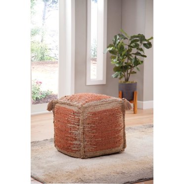 Edgeley Boho Round Pouf in Grey, Natural Woven Braided Jute - Walmart.com