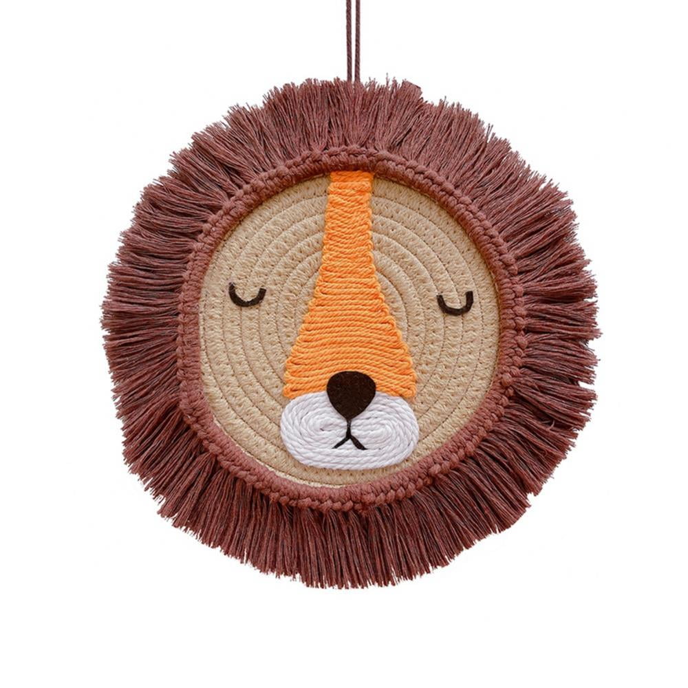 PRAETER Wall Art Animal Head Hand Knitted Cartoon Tassel Beard Macrame ...