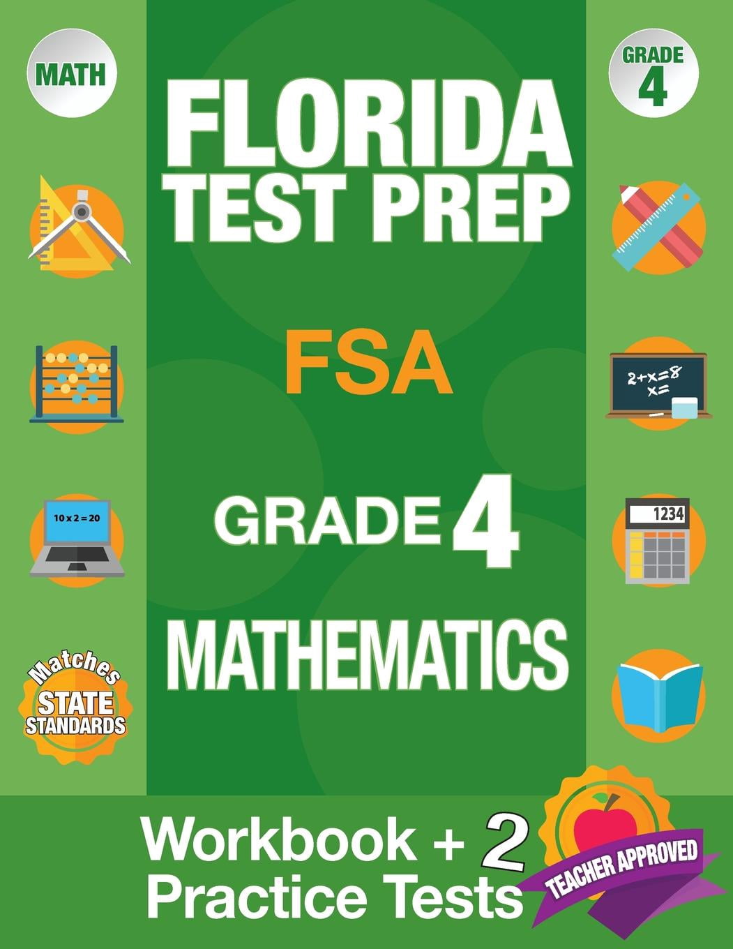 Florida Test Prep FSA Grade 4 Mathematics Math Workbook And 2 FSA 