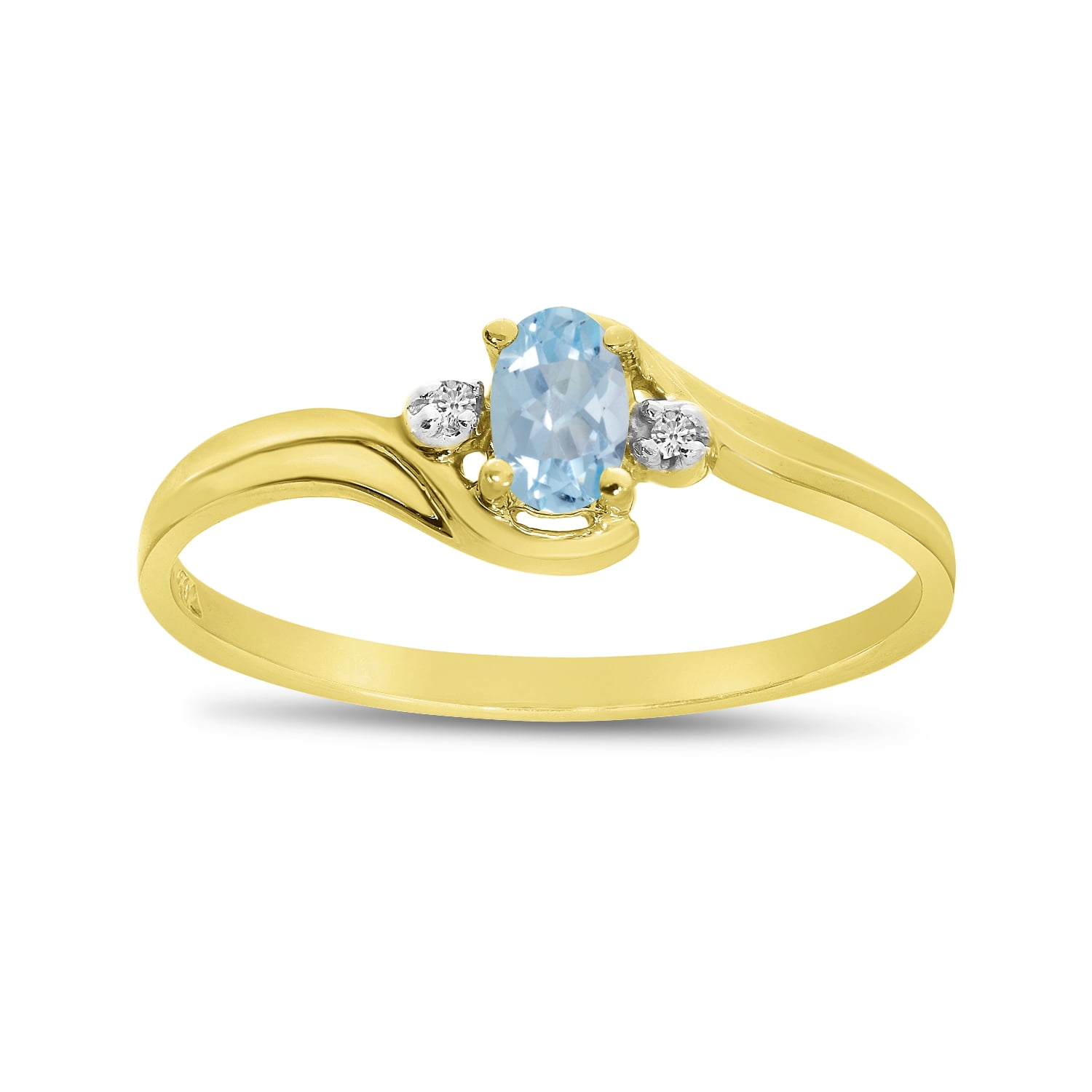 10k Yellow Gold Oval Aquamarine And Diamond Ring - Walmart.com
