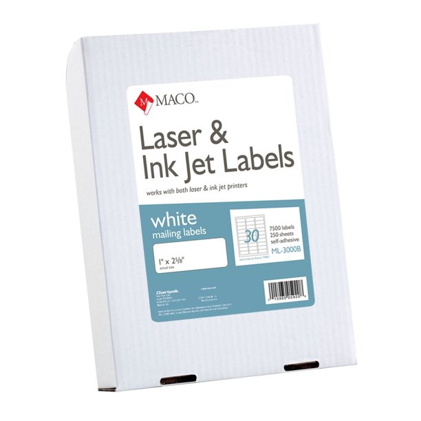 MACO Laser/Ink Jet White Address Labels, 1 x 2-5/8 Inches (ML-3000B ...