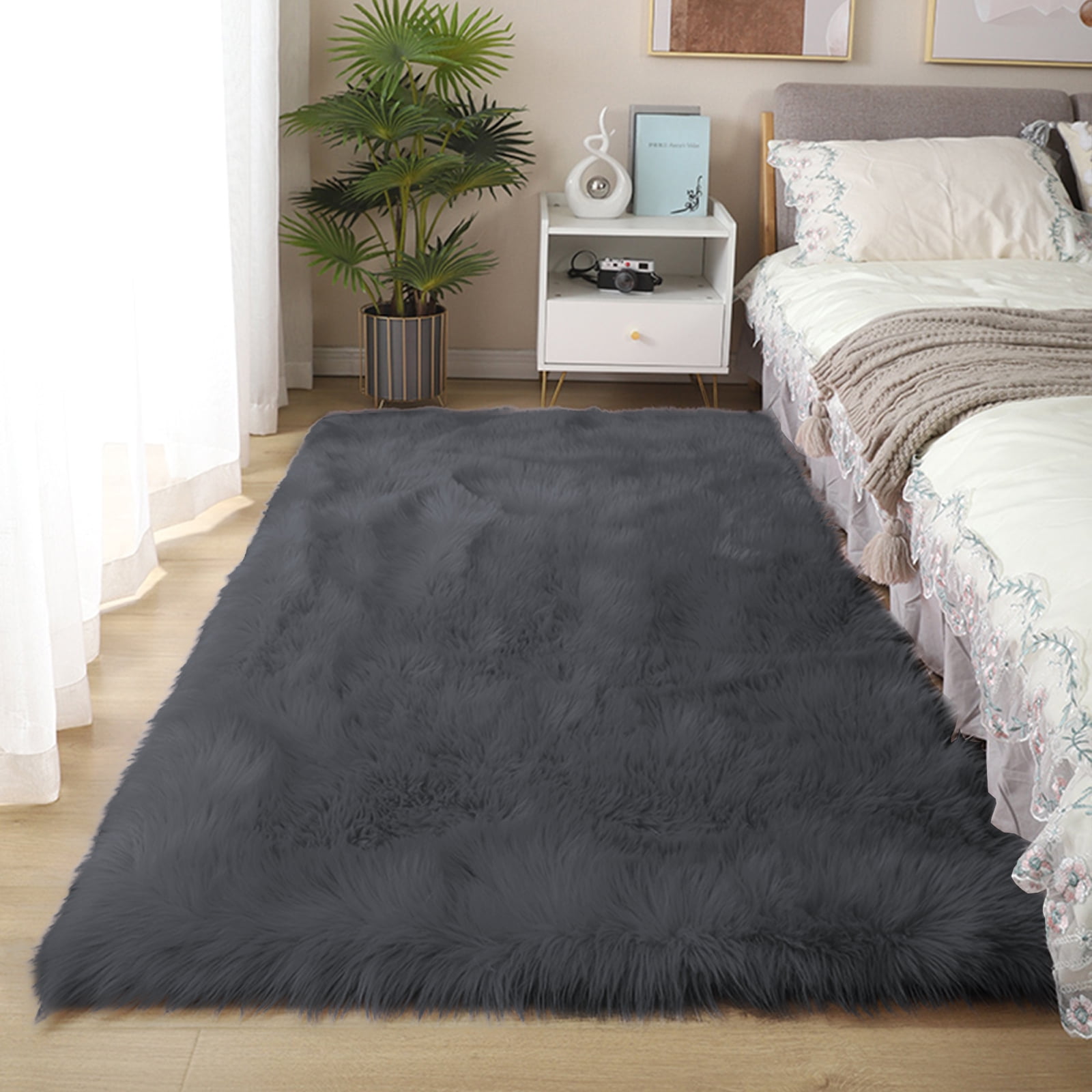 Latepis Dark Grey Fur Rug 3x5, Faux Sheepskin Rugs for Living Room ...
