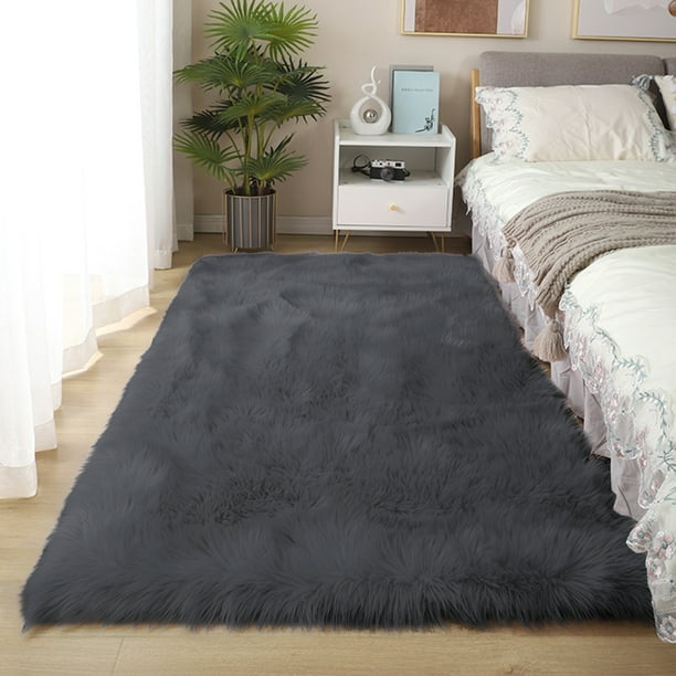 Latepis Dark Grey Fur Rug 3x4, Faux Sheepskin Rugs for Living Room ...