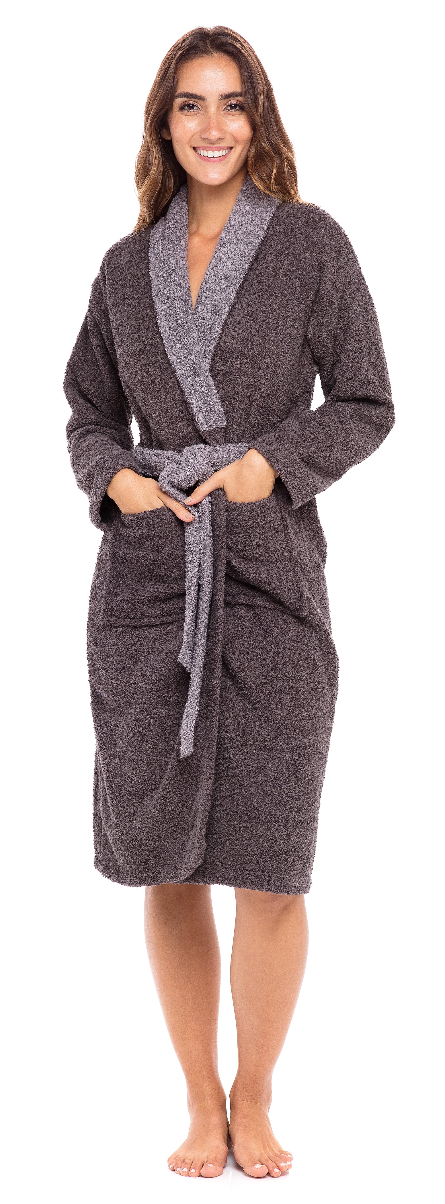 SKYLINEWEARS Shawl Collar Robe Women Terry Cloth Robes knee length ...