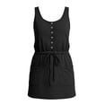 asdoklhq Plus Size Dresses Formal Buttoned Casual Waist Pocket Black 2X ...