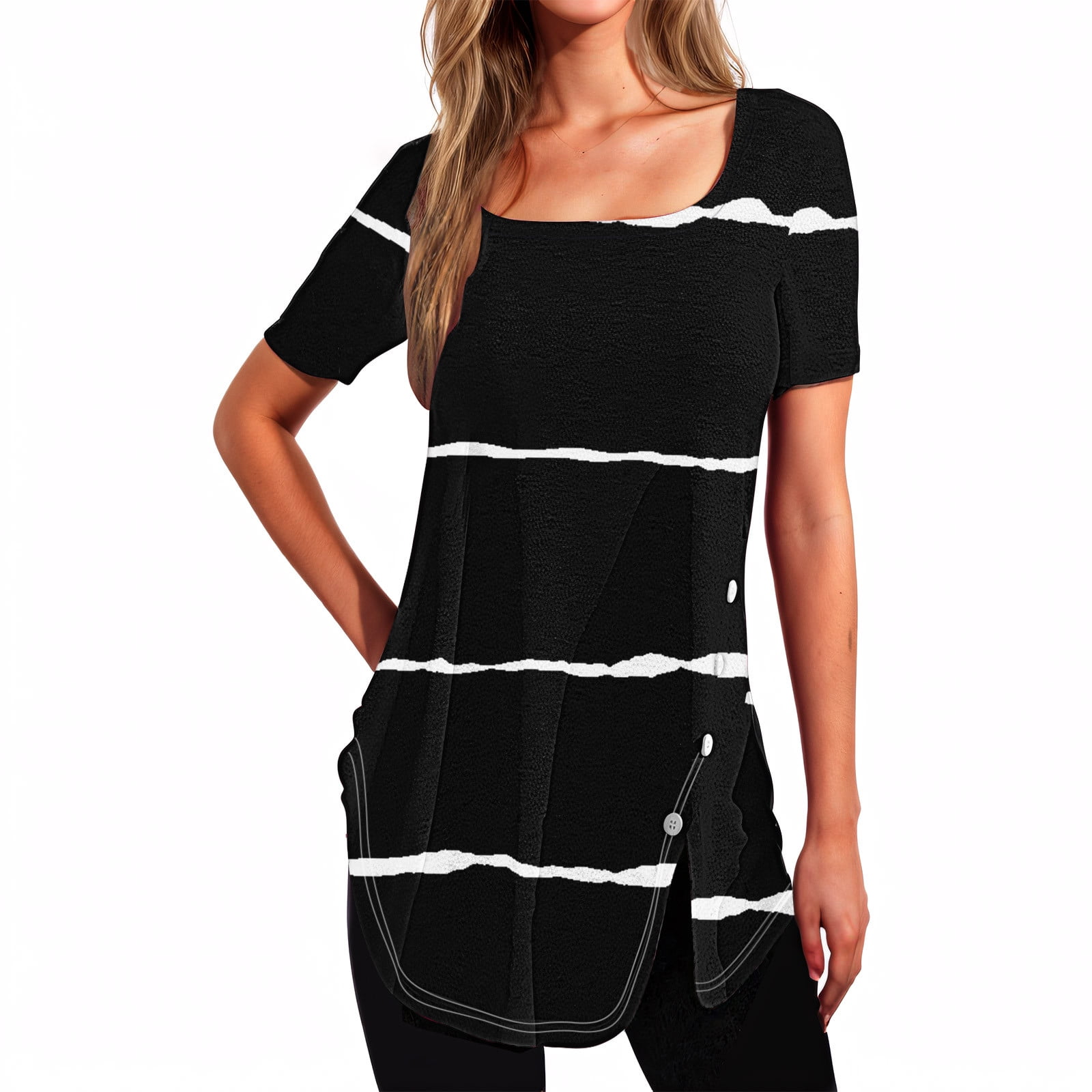 Click here for Plebaso Womens Square Neck Short Sleeve Tunic Tops... prices