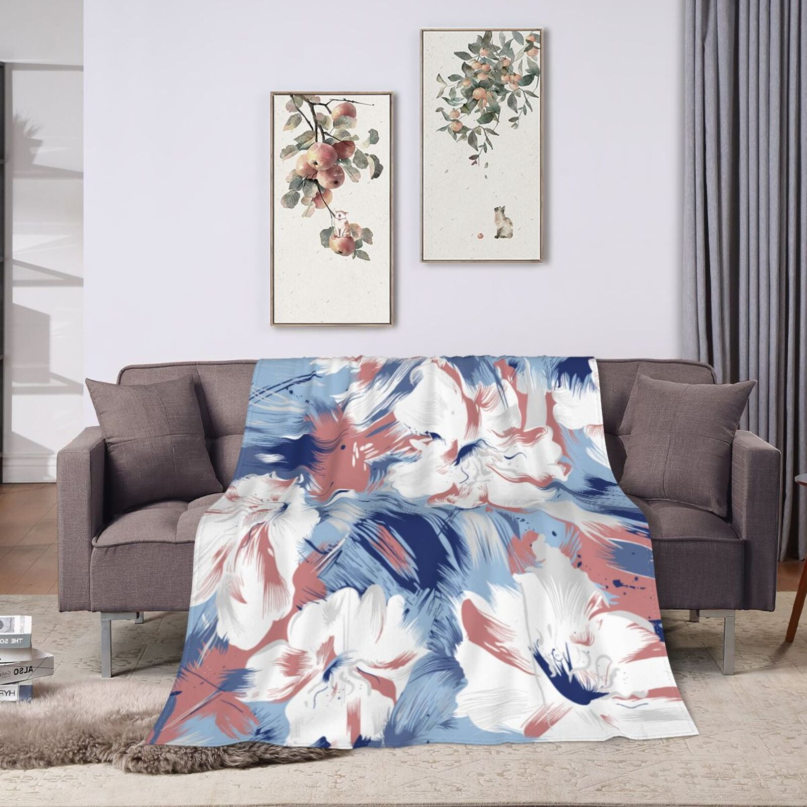 ZNDUO Watercolor Floral Pattern Throw Blanket, Lightweight Cozy Soft ...