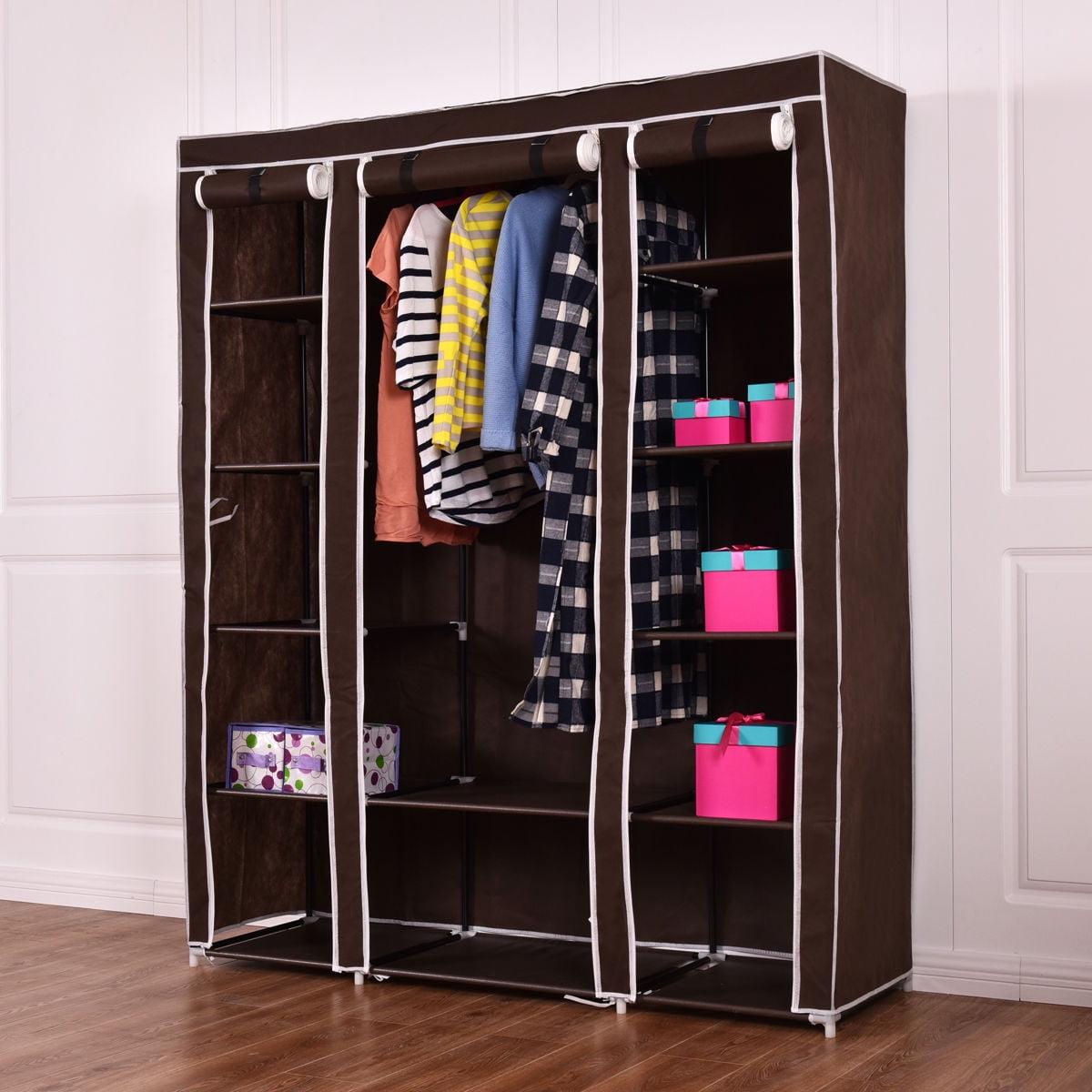 Costway 70'' Portable Closet Storage Organizer Clothes Wardrobe Shoe ...