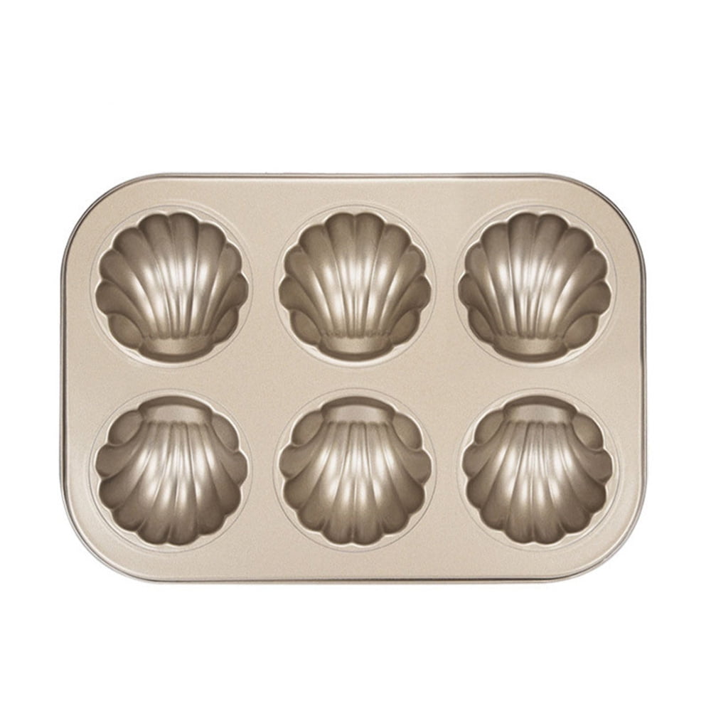 Carbon Steel Cake Pan with 6 Cavity Shell Shape Cake Stencil Chocolate ...
