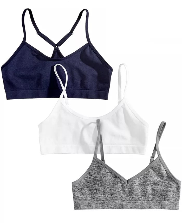 Maidenform HEATHER GREY/WHITE/BLUE NIGHTS Girls 3-Pk. Crop Bras, US ...