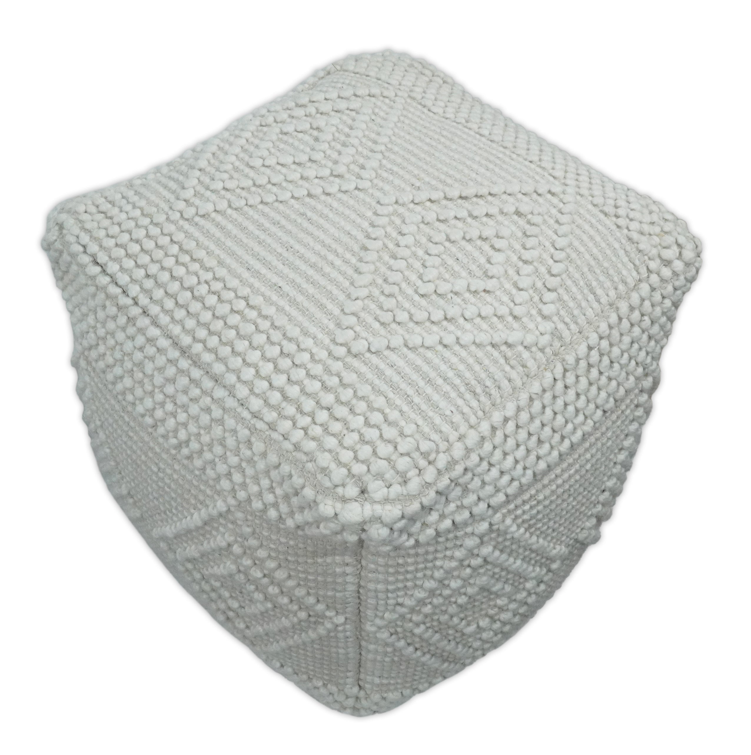 White Woolen Hand Woven Square Pouf, Footstool, Ottoman, Side table ...
