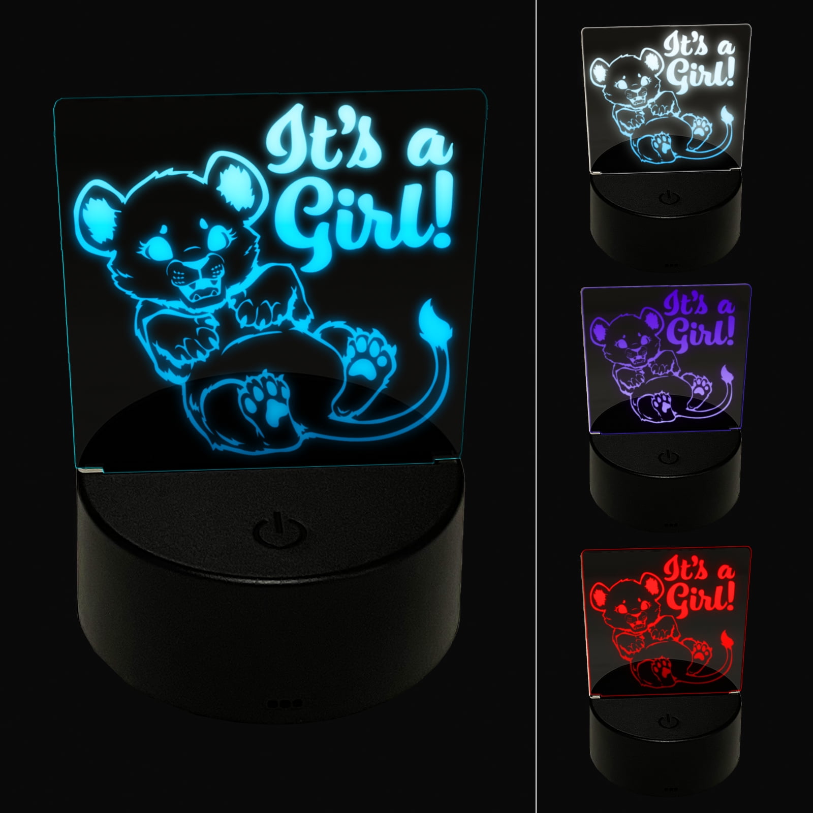 It's a Girl Lion Gender Reveal LED Night Light Sign 3D Illusion Desk ...