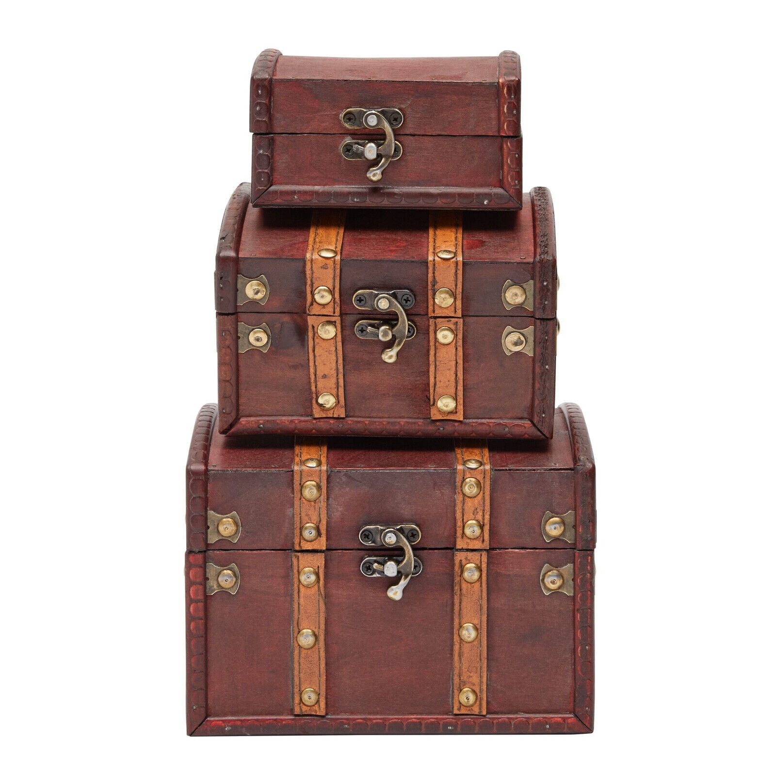 Set Of 3 Vintage Trinket Box Small Wooden Treasure Chest Jewelry ...