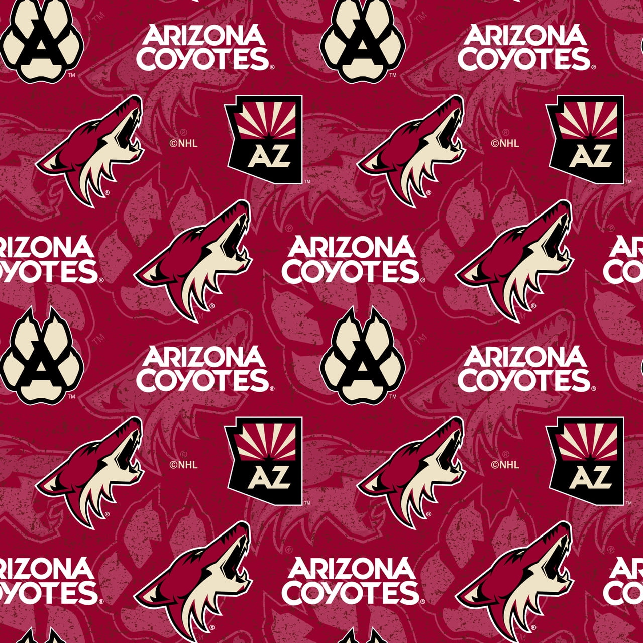 Arizona Coyotes Cotton Fabric with Tone on Tone Print and Matching ...