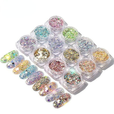 6 Colors 18g Glitter Nail Art Acrylic Nail Powder Blend Polished ...
