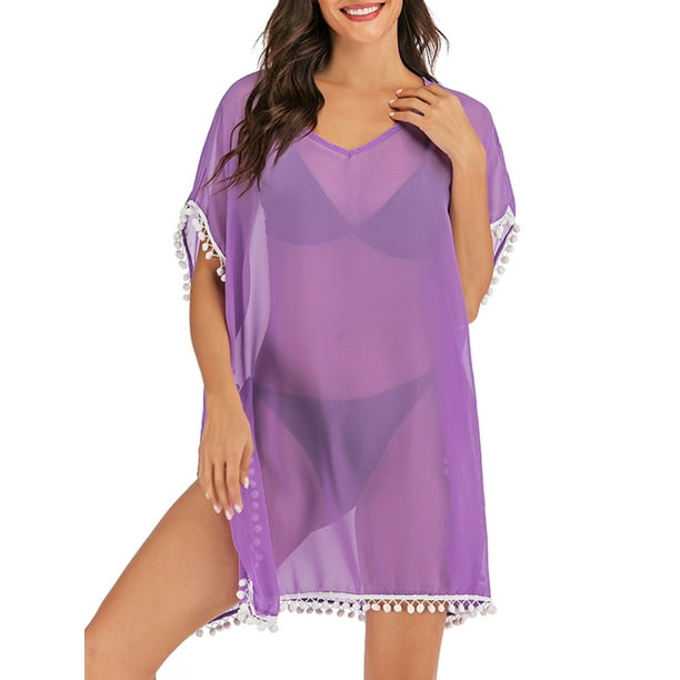 Lelinta Womens Plus Size Beach Bikini Cover Up Chiffon Tassel Swim V