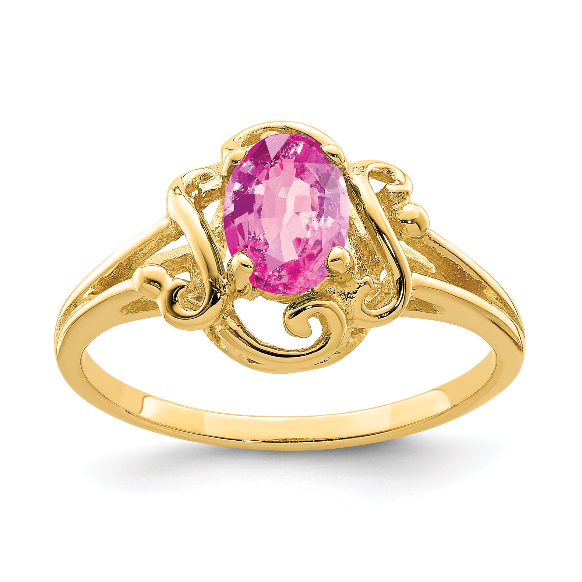 Primal Gold - Primal Gold 14 Karat Yellow Gold 7x5mm Oval Pink Sapphire ...