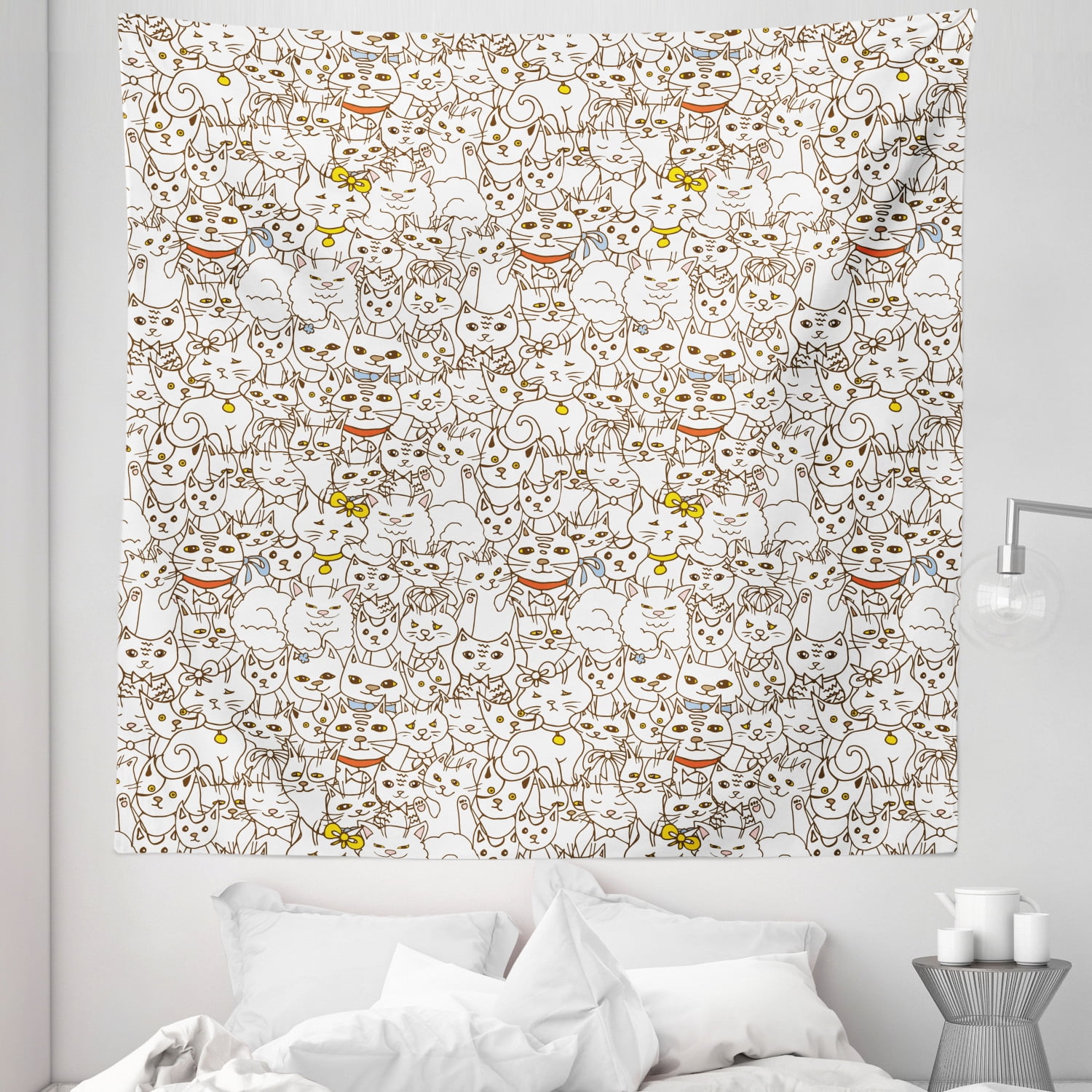 Kitten Tapestry, Bunch of Cats Family Animals Best Company Doodle Style ...