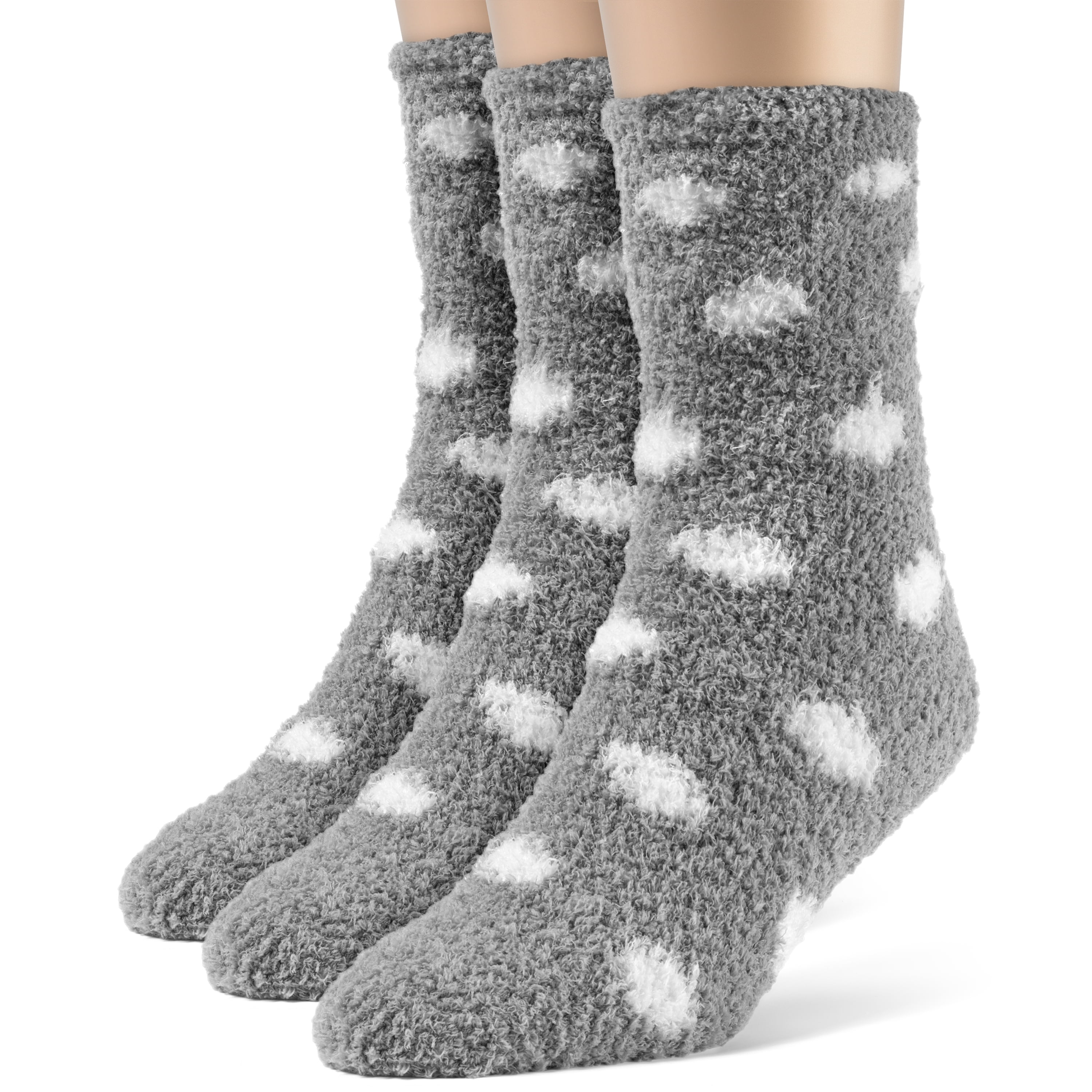 ChanPell Women's Dotted Fuzzy Crew Plush Socks - 3 Pairs - Walmart.com
