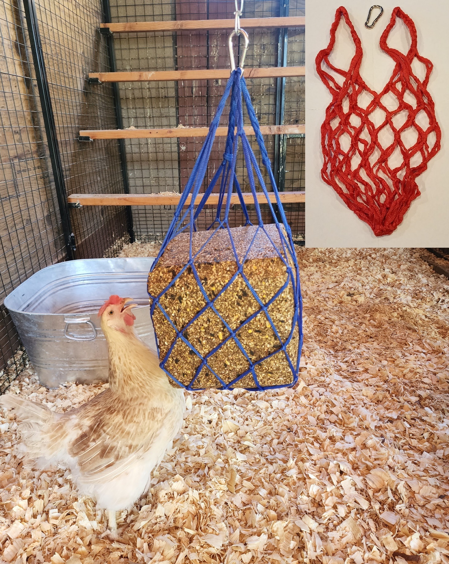 RED Chicken Coop Flock Block Bird Seed Hanging Bag Veggie Treat Holder ...